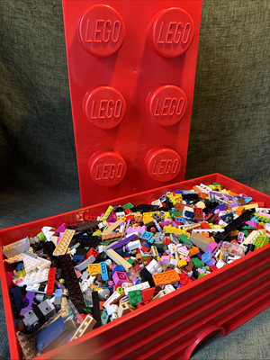 Lego Red Storage Brick Box 8 Stud Full Of Blocks Accessories Etc W142 ...