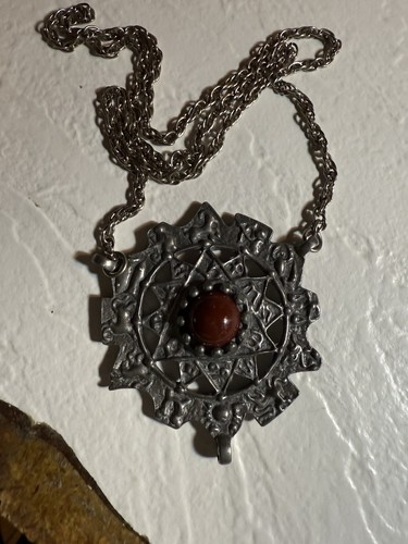 vintage MARK HEISTER shp exgl 1975 ZODIAC silver RED BROWN cab pendant ...