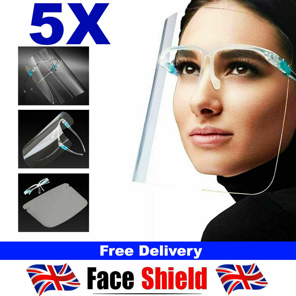 5 X Full Face Shield Clear Visor Protection PPE Plastic Mask Sheild ...