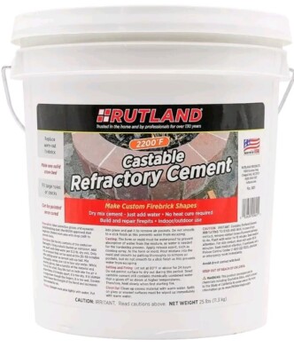 Rutland 25 Lb Castable Refractory Cement Bucket 2200°F Custom Firebrick ...