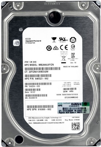 Disk HP MB2000JVYZN 846523-002 2TB ST2000NM0045 7200U/Min 128MB SAS-3 3 ...
