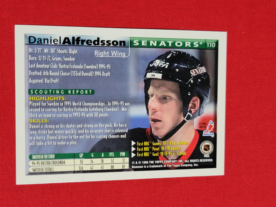 1995-96 Bowman Daniel Alfredsson Rookie RC #110 | eBay