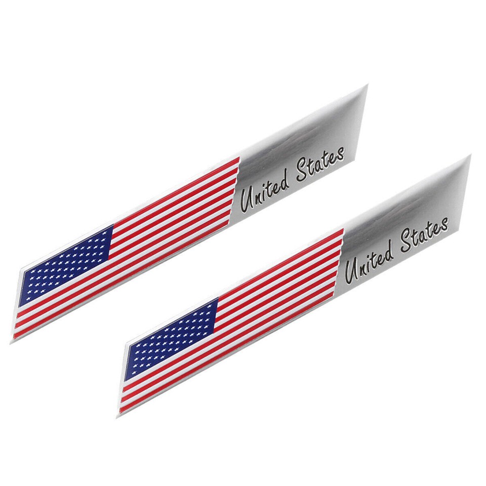 2x USA Flag Sticker American Car Logo Auto Emblem Metal Badge Decal ...