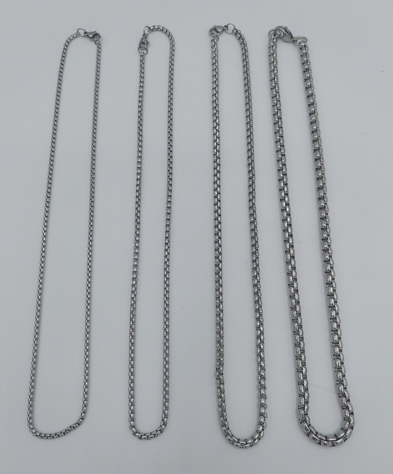 2/2.5/3/4/5mm 16-60" SMOOTH BOX ROPE SILVER STAINLESS STEEL CHAIN ...