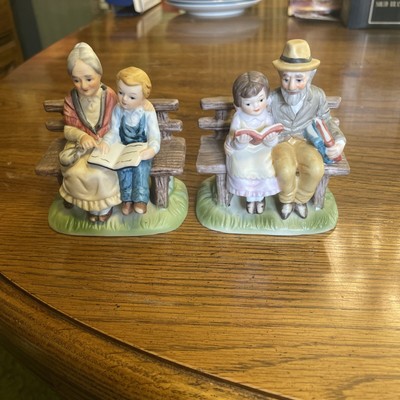 2 -Vintage Lefton Grandma and Grandpa on Bench w/ Book And Children | eBay
