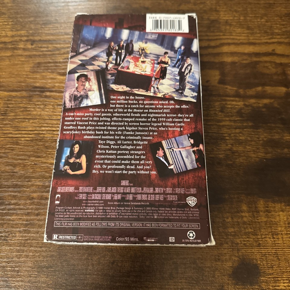 House On Haunted Hill 2000 VHS Film, Famke Janssen, Taye Diggs, Ali ...