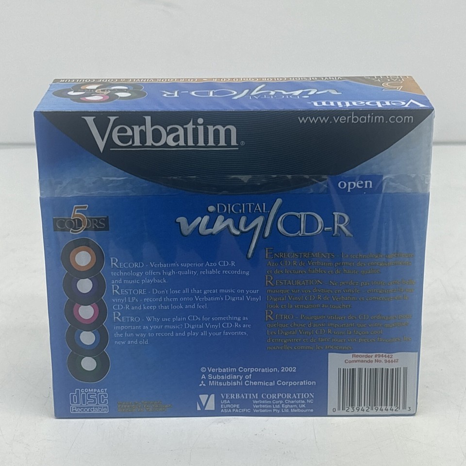 Verbatim CD-R 80min 52X with Digital Vinyl Surface 5 Pack - NEW SEALED ...