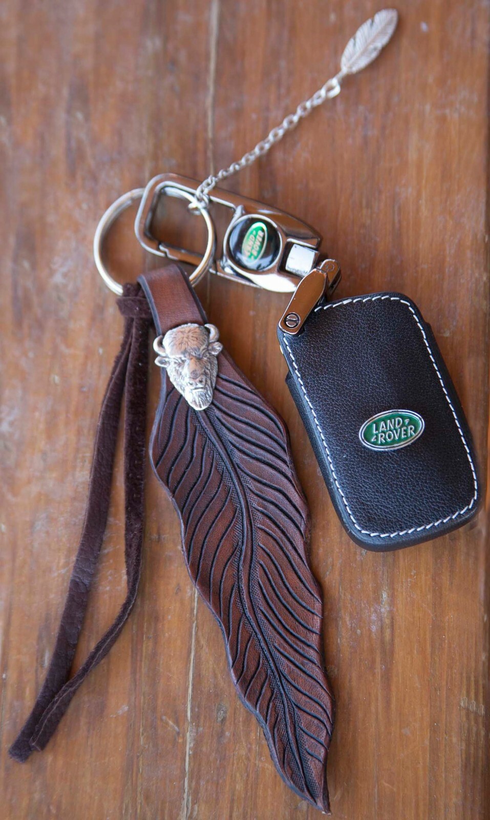Buffalo Eagle Feather Key Ring, Tooled Leather, Silver Feather, Western ...