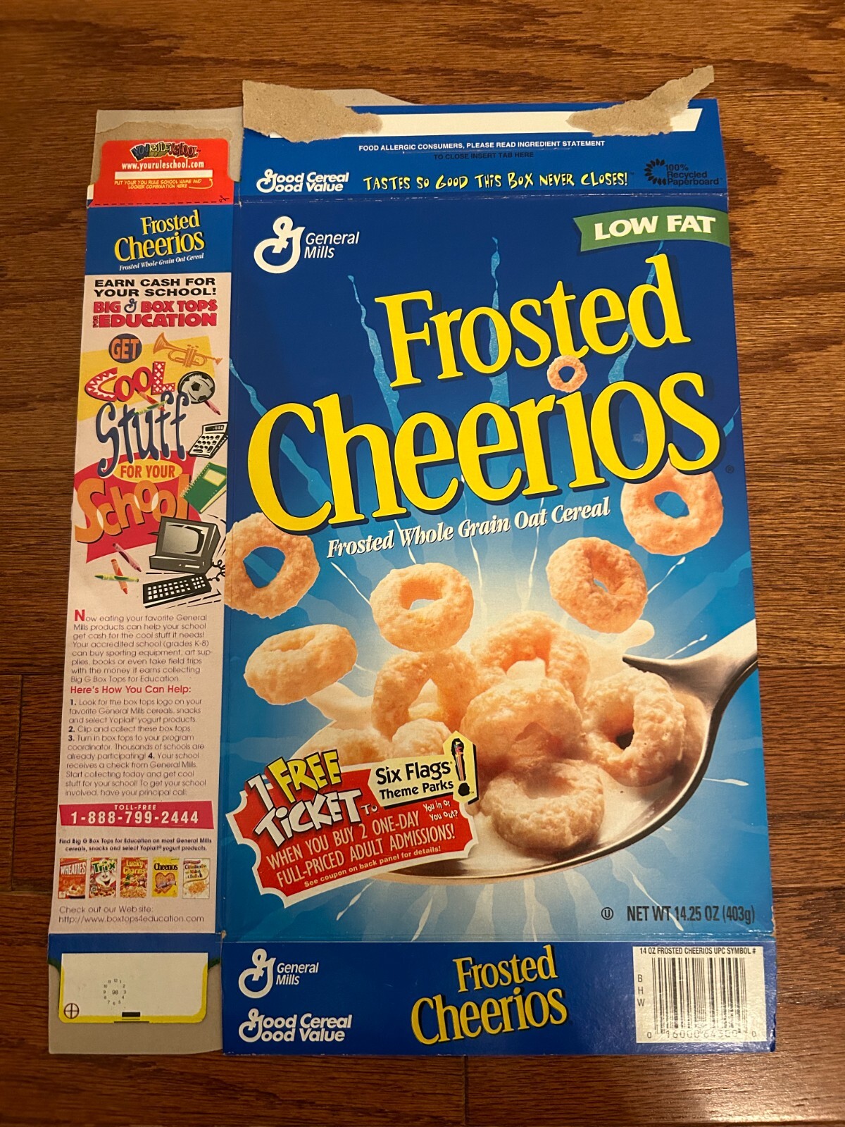 1998 {General Mills} "FROSTED CHEERIOS" {SIX FLAGS TICKET} Cereal Box ...