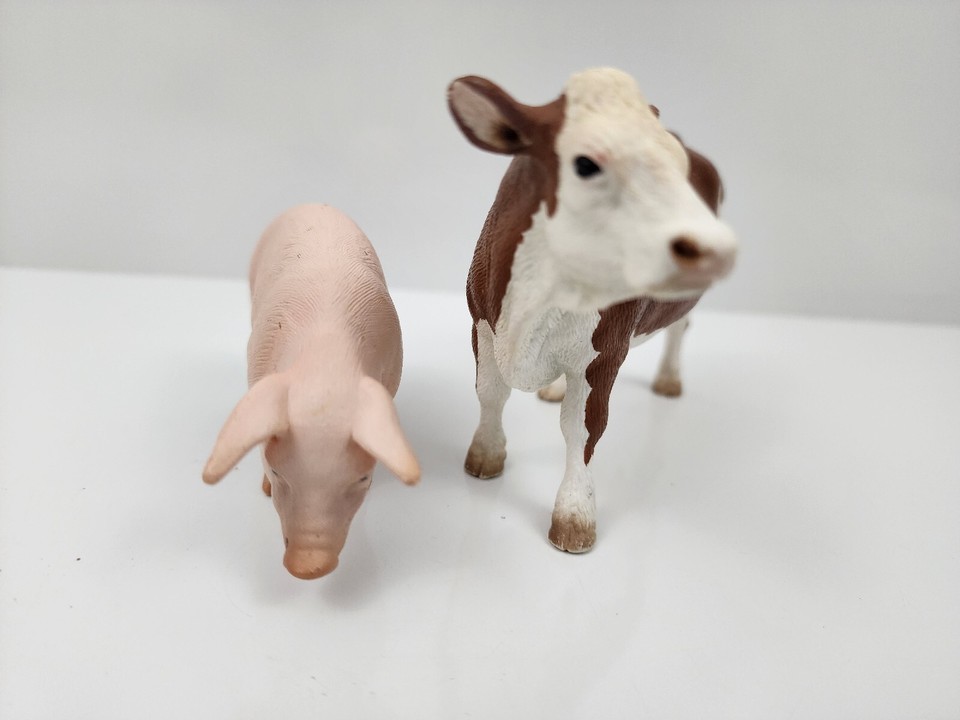 Schleich SIMMENTAL Lot Of 2 COW & PIG Dairy Farm Figure Retired 13641 ...