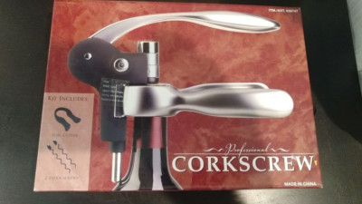 Professional Corkscrew Wine Bottle Opener w/Foil cutter-2 extra cork screws | eBay