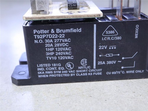 CARRIER Potter & Brumfield T92P7D22-22 DPST Relay Panel CESO130052-01 ...