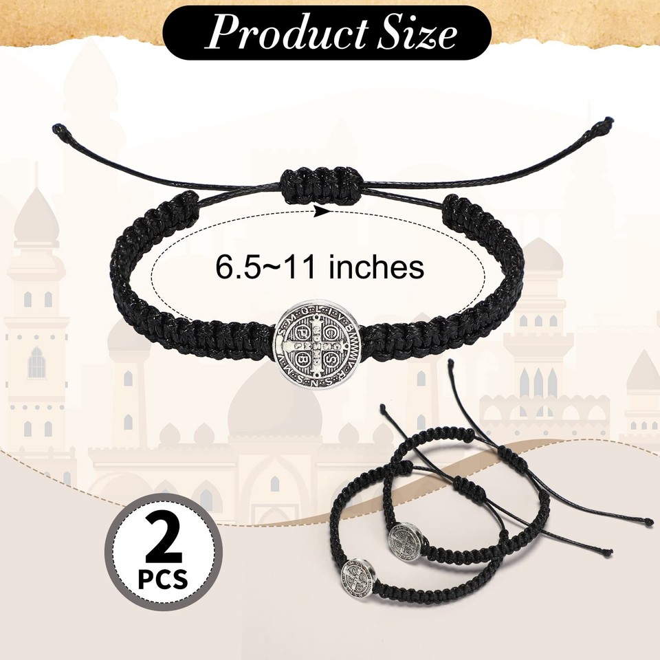 Fumete 2 Pcs Catholic Bracelets Saint Benedict Medal Gifts Adjustable ...
