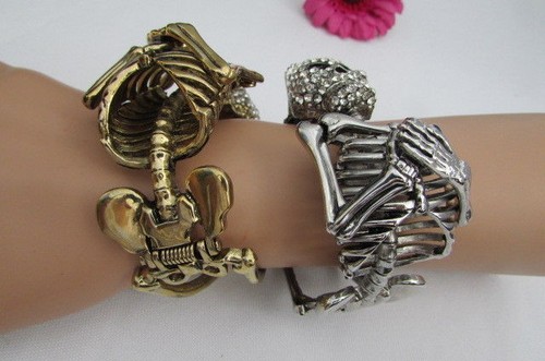 Women Bracelet Fashion Gold Bling Skeleton Jewelry Halloween Cuff Skull ...