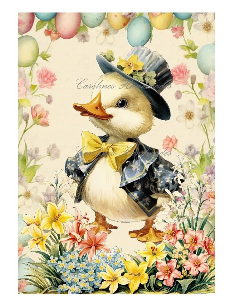 Cute Vintage Easter Ducks A MULTI-SIZE SET Cotton Fabric Quilt Blocks ...