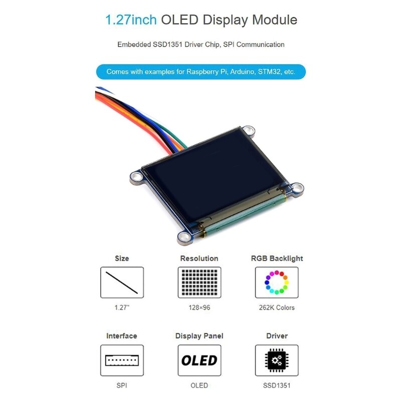 1.27Inch OLED Display Modules with SSD1351 Driver SPI Communication ...