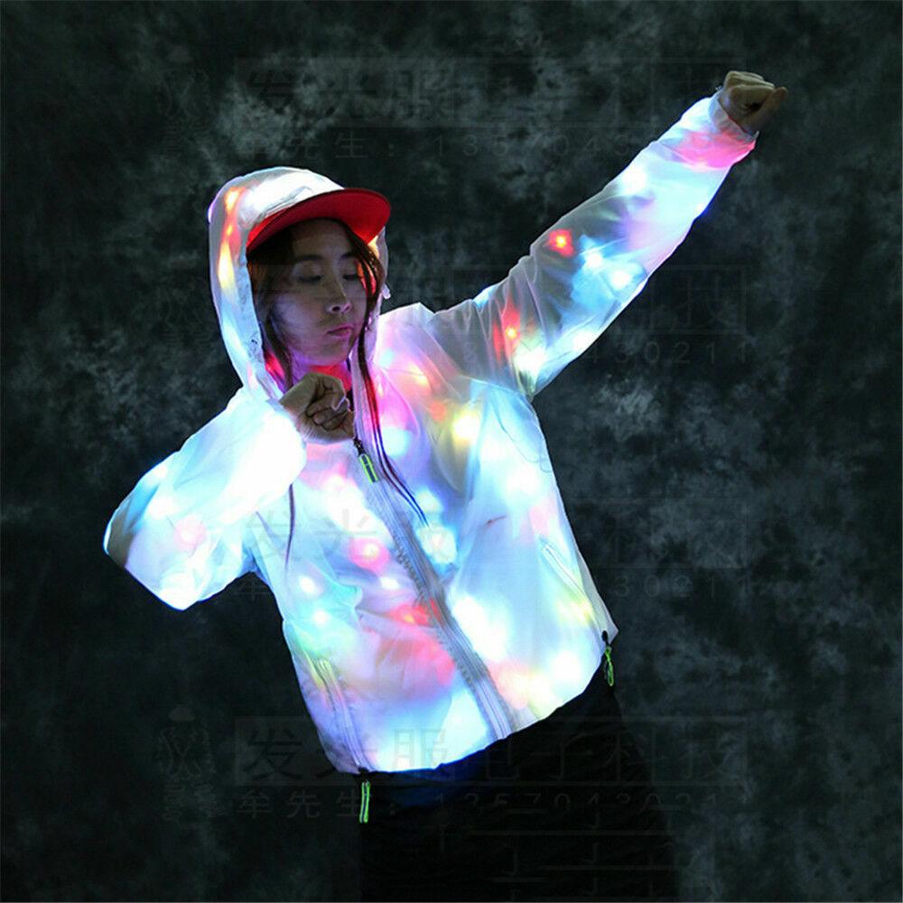 LED Light Up Luminous Coat Hooded DJ Jacket Women Men's Outwear ...