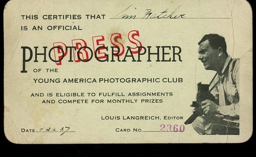 1937 Young American Photographic Club Press Photographer Pass | eBay