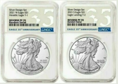 2021-W & S (PF70) Reverse Proof Silver Eagle Designer 2 Coin Set NGC ...