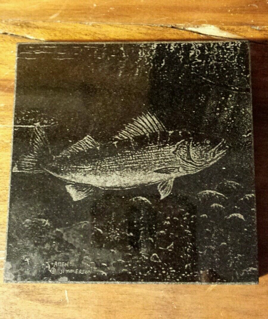 VTG Black Granite Laser Etched Drink Coasters Trout Walleye Fishing Set ...