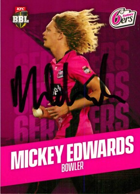 Signed 2019 2020 SYDNEY SIXERS BBL Cricket Card MICKEY EDWARDS | eBay