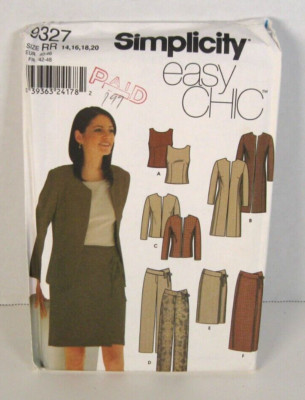Simplicity Easy Chic 9327 Top, Coat /Jacket, Pants & Skirt Misses' 14 ...