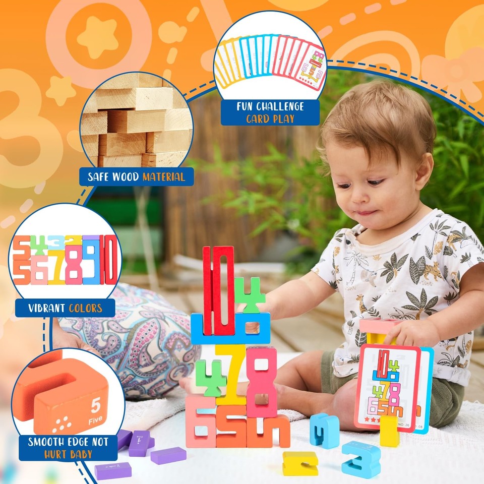 20Pcs Wooden Number Building Blocks,1-10 Montessori Number Digital ...