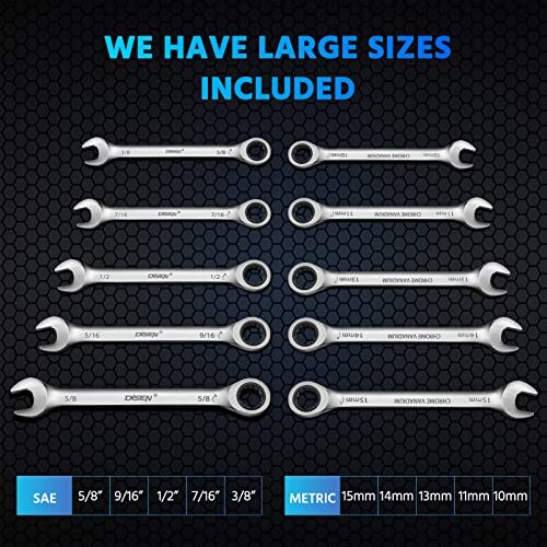 10pcs Ratcheting Wrench Set SAE & Metric Ratchet Wrench Set With Rack ...