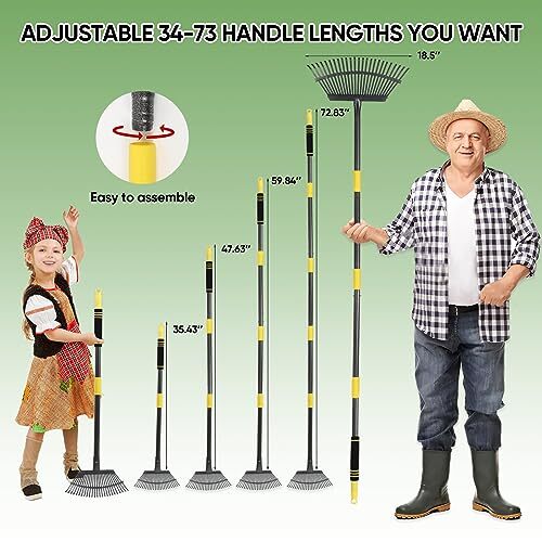 Garden Leaf Rakes 6ft Rakes For Lawns Heavy Duty 25 Metal Tines 18.5 ...