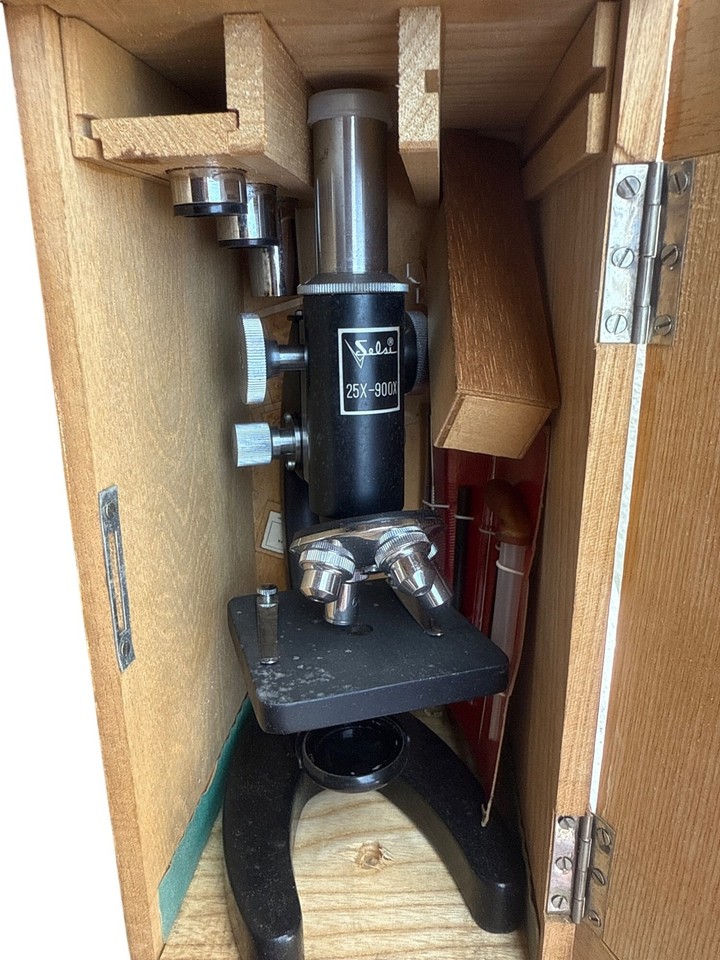 Vintage Swift Microscope 25X-900X With Wooden Carry Case & Key | eBay