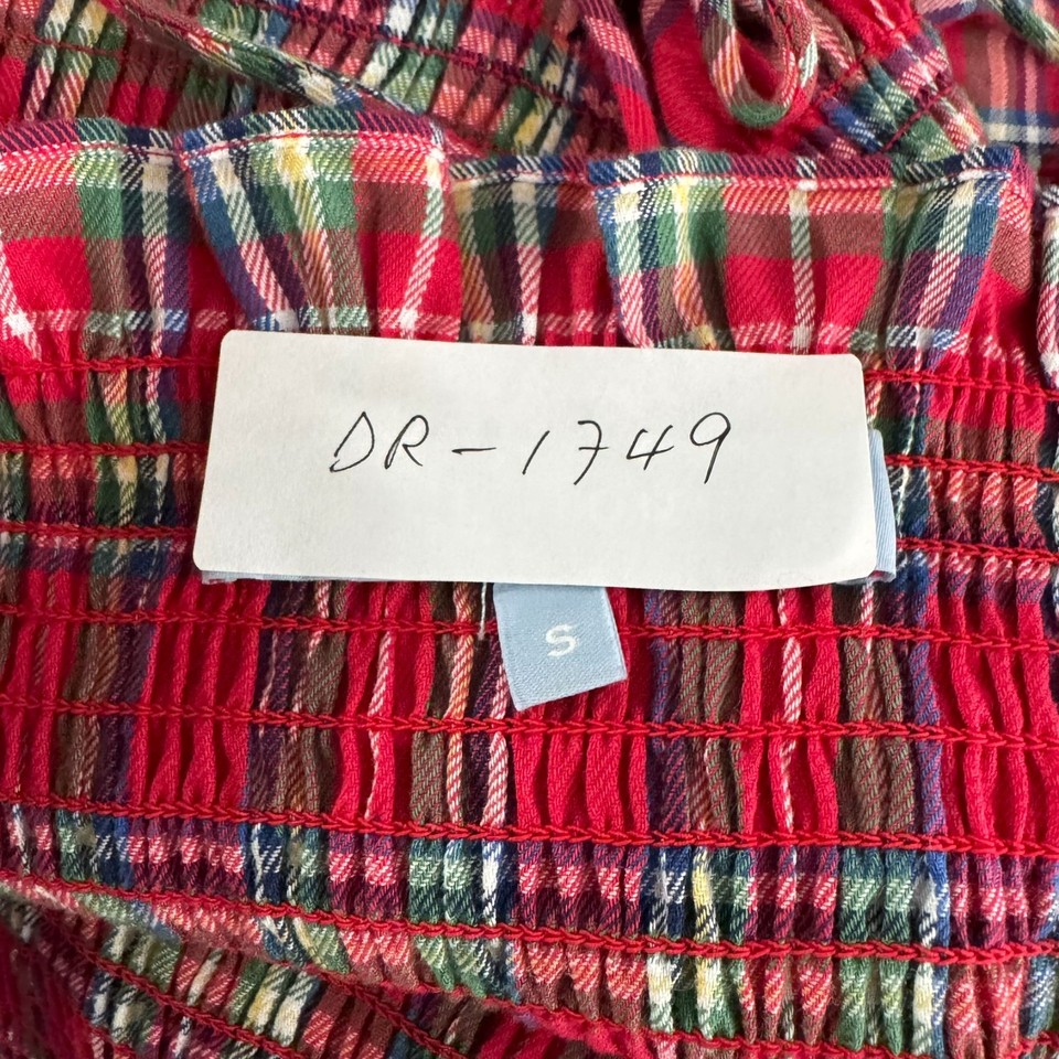 Hill House Home Nesli Nap Midi Dress Small Red Green Plaid Smocked DR ...