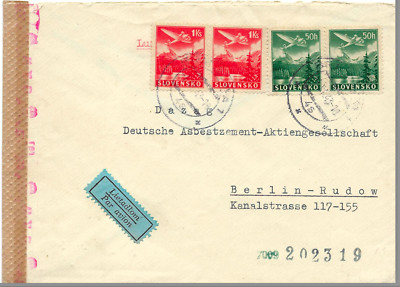 Slovakia Commercial Registered Airmail CDS June 4, 1943 Bratislava to ...