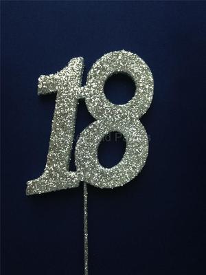 SILVER GLITTER NUMBER '18' ON WIRE - CAKE DECORATION, FLORISTRY - NEW ...