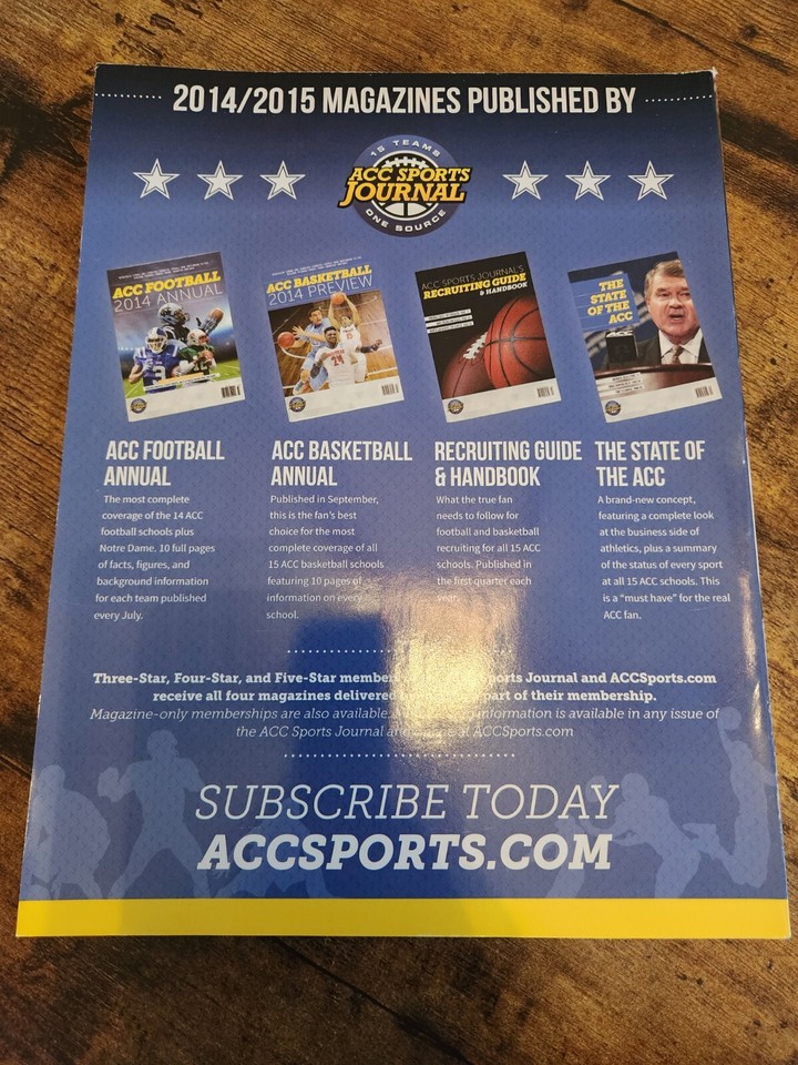 2014 ACC Sports Journal ACC Basketball Annual Preview Edition Duke UNC ...