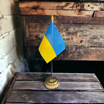 UKRAINE TABLE FLAG with 1 hole base 15cm x 10cm Stands 25cm tall | eBay UK