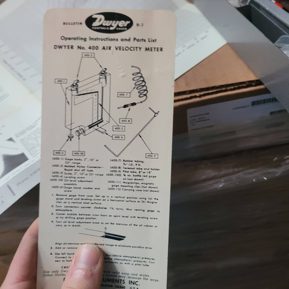 GENUINE DWYER MODEL 400 AIR VELOCITY METER MANOMETER KIT W/ METAL CASE ...