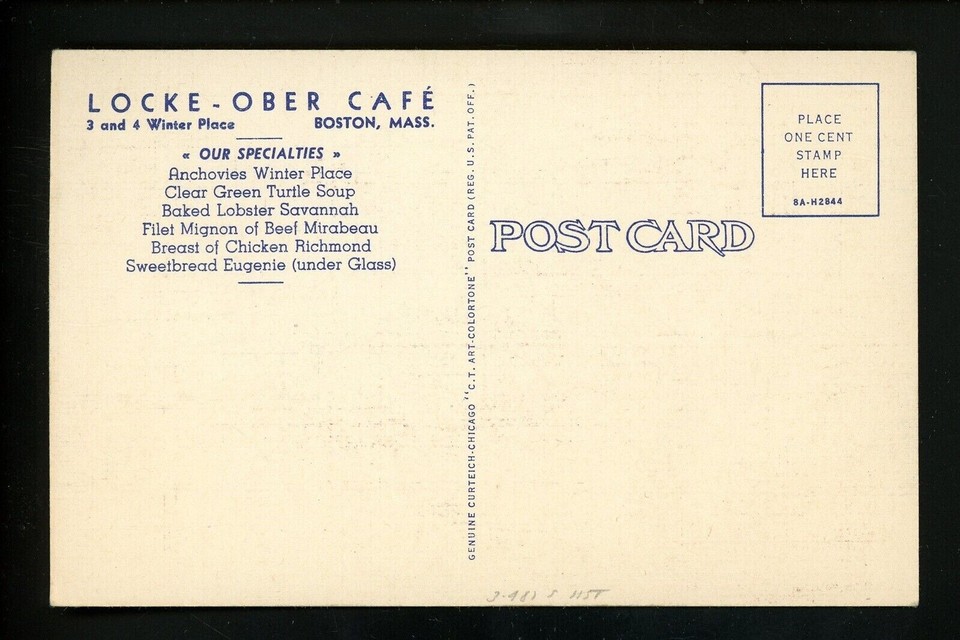 Restaurant postcard Massachusetts MA Boston, Locke Ober Cafe linen Curt ...