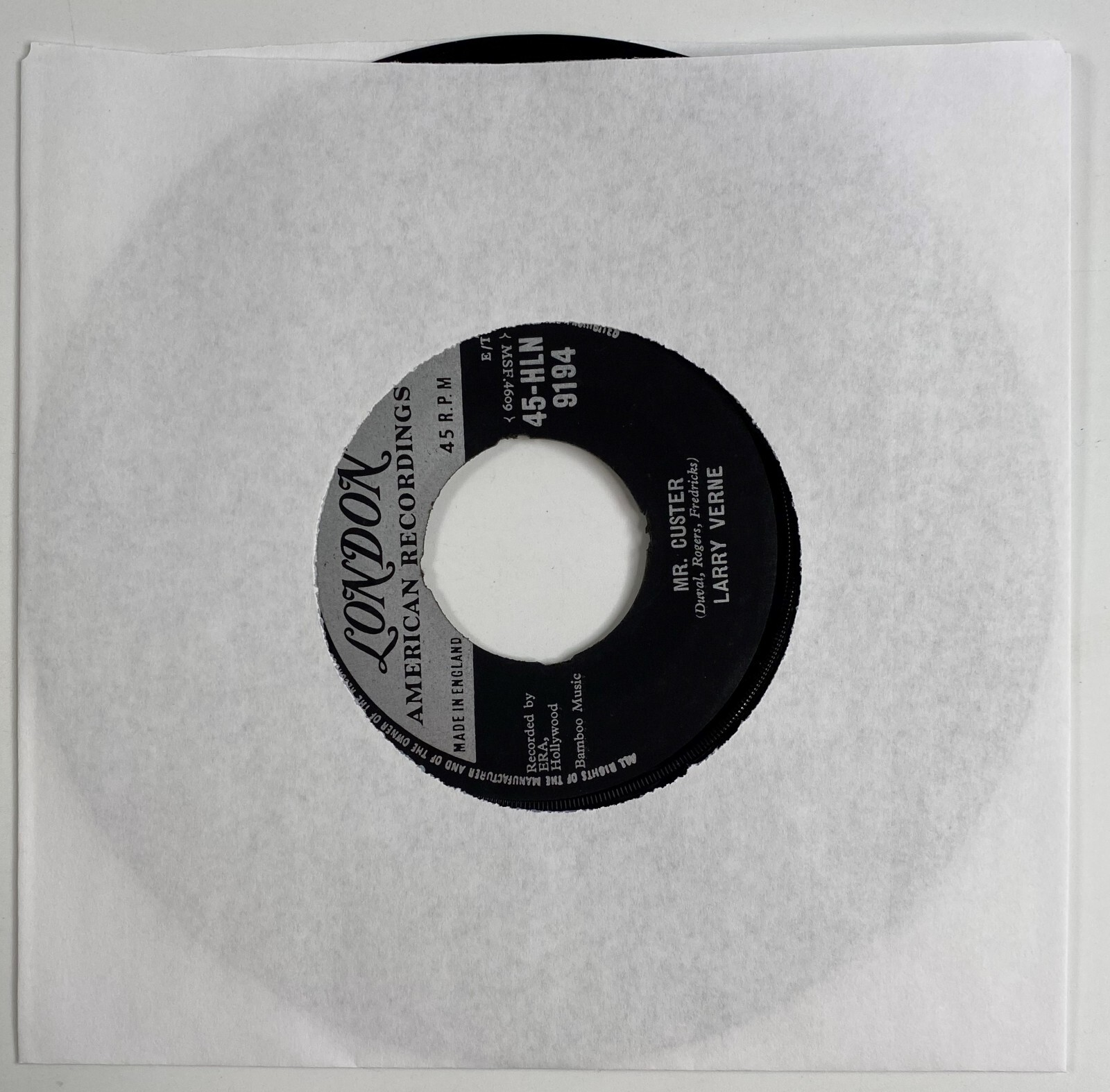 Larry Verne Mr. Custer / Okeefenokee Two Step Vinyl 45 (1960 London HLN ...