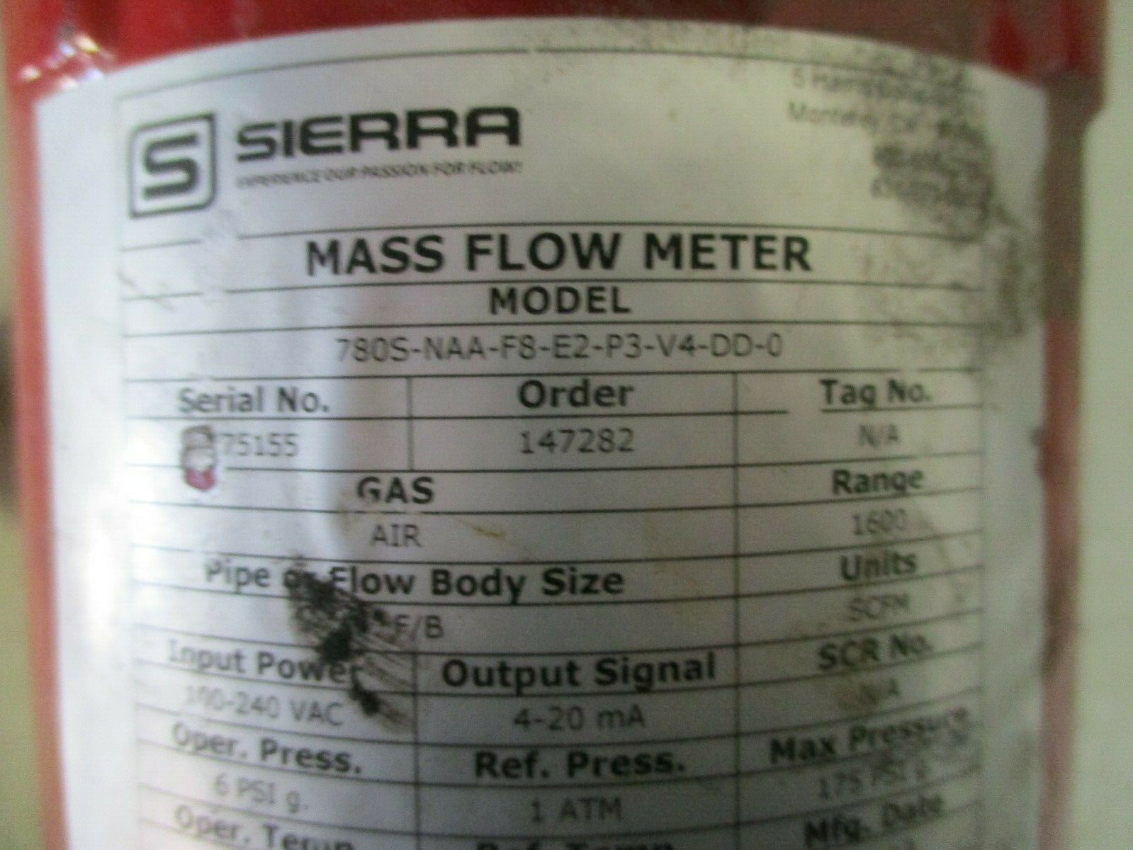 SIERRA MASS FLOW METER 780S-NAA-F8-E2-P3-V4-DD-0 USED FREE SHIPPING | eBay