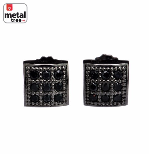 Hip Hop Block Brass BK Plated 3x3 Pave BK CZ Setting Screw Back ...