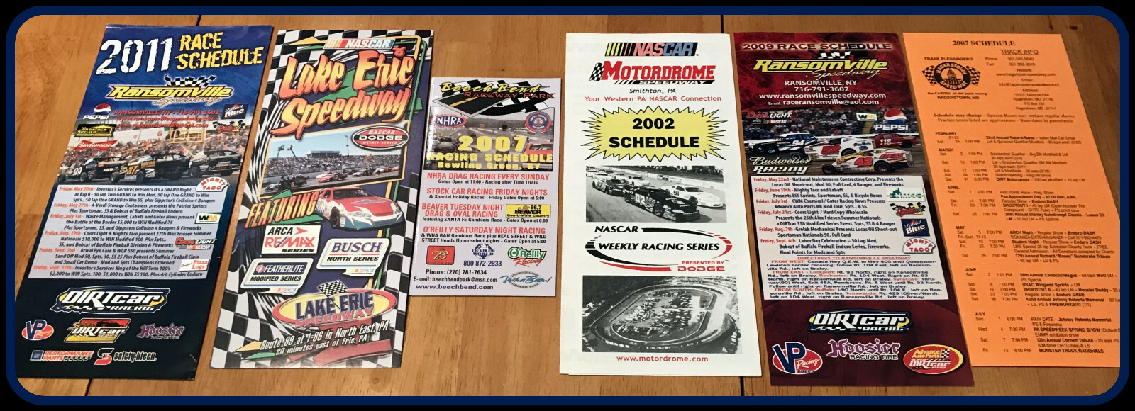 LOT OF 6 UNFOLDED NASCAR RACE SCHEDULE BROCHURES ALL 6 EX+NM CONDITION ...