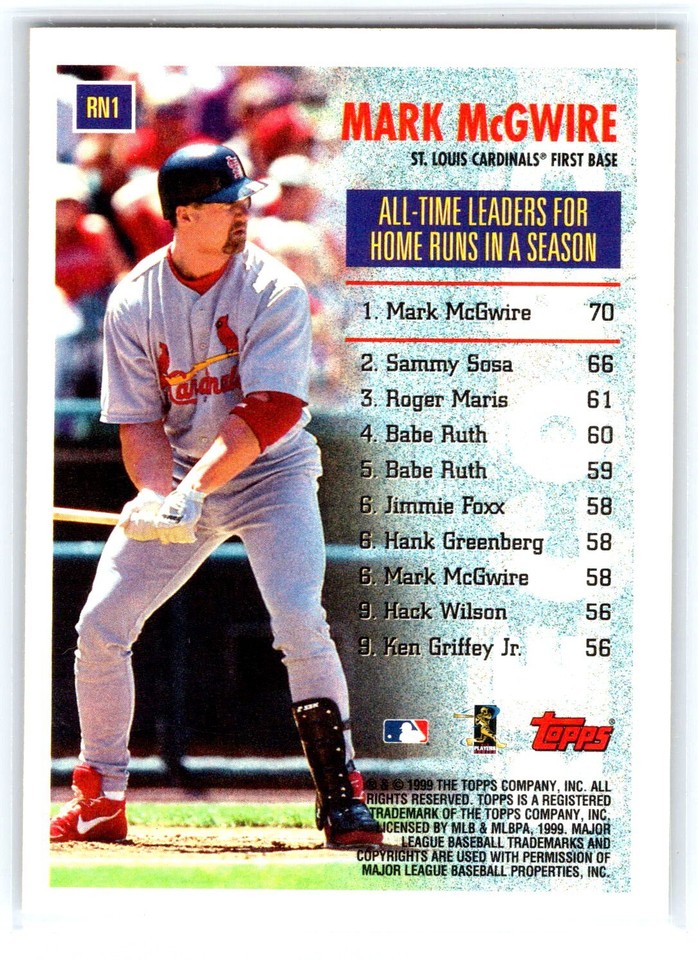Mark McGwire 1999 Topps #RN1 Record Numbers | eBay
