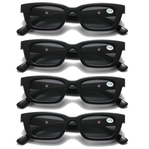 4 PK Black Unisex Full Lens Tinted Sun Readers Reading Sunglasses UV400 ...