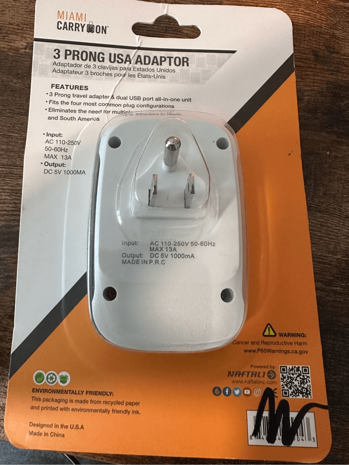 Miami Carry On 3 Prong USA Adaptor NIP | eBay