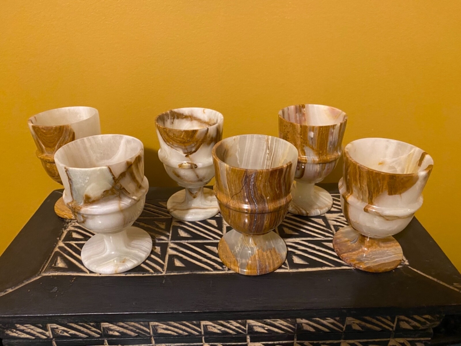 Onyx Marble Alabaster Stone Goblet Chalice Cups Set of 6 Antique ...