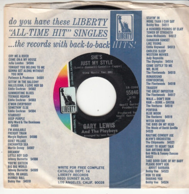GARY LEWIS AND THE PLAYBOYS - SHE'S JUST MY STYLE - ORIGINAL LIBERTY ...