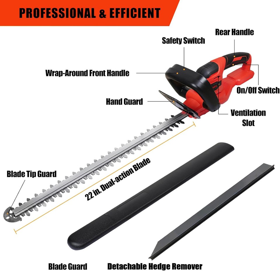 MaxMore Cordless Hedge Trimmer For Milwaukee 18V Battery 22'' Dual ...
