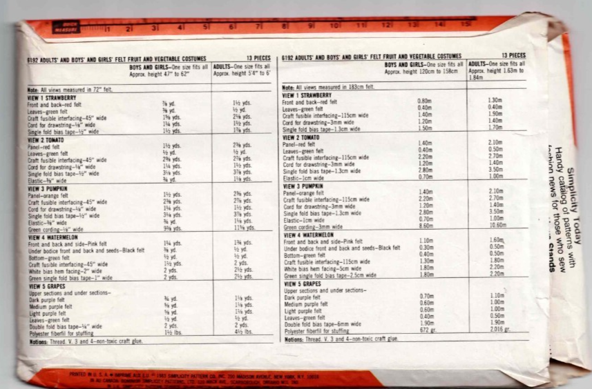 Costume Pattern Strawberry Tomato Pumpkin + Simplicity 9810 Adult 1980 ...