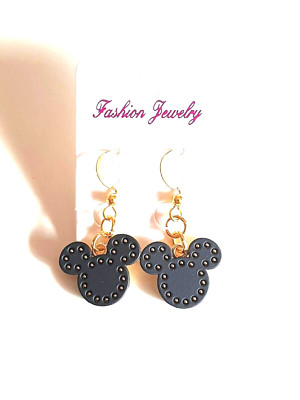 Sweet Matt Black Mickey Mouse Character Gold Plated Earrings | eBay ...