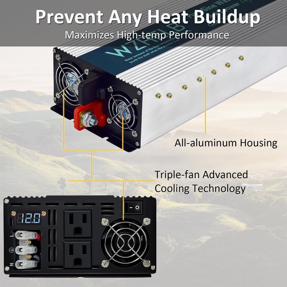 3000W Pure Sine Wave Inverter36V DC to 120V AC Car Power Converter ...